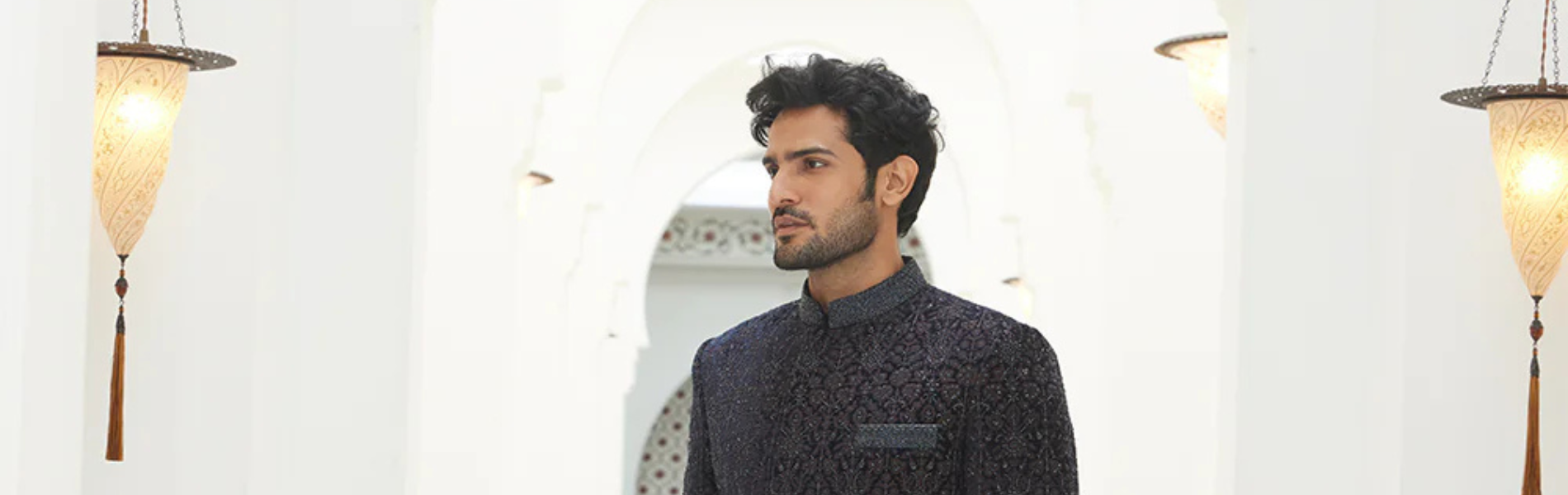 Luxuriously layered: Short Sherwani with Pants & Open Jacket Sherwani